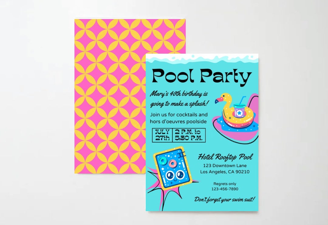 Retro Pool Party Invite - EDITABLE, Canva, Instant Download - Etsy