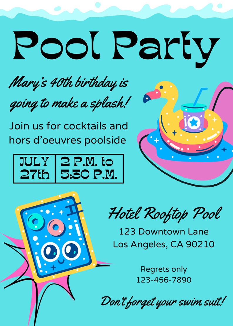 Retro Pool Party Invite - EDITABLE, Canva, Instant Download - Etsy