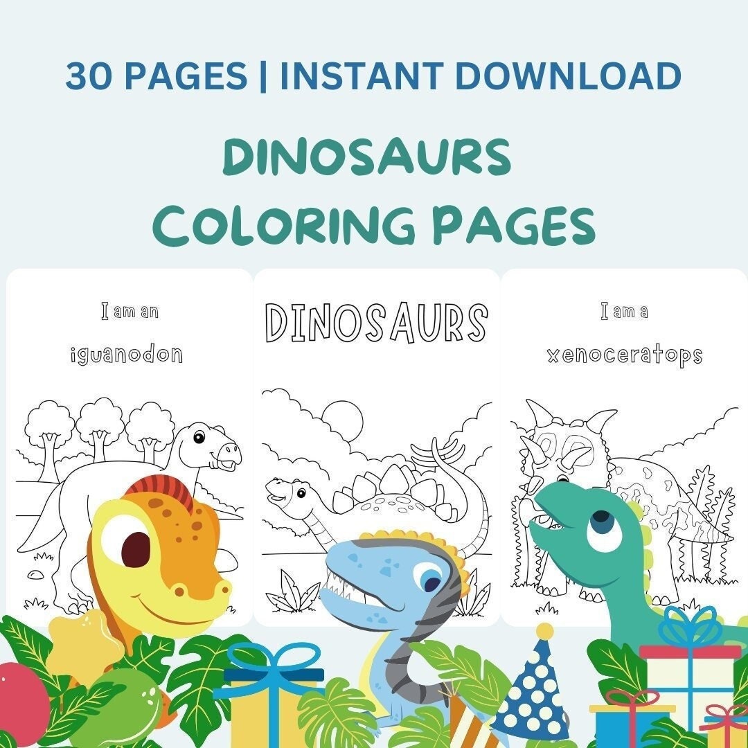 30 Easy Dinosaurs Coloring Pages for Kids, Coloring Pages, Digital ...