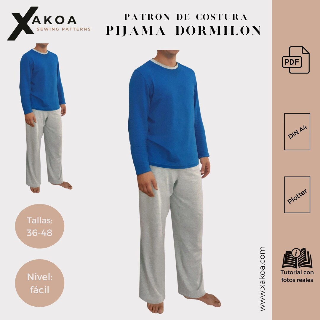 Sleepy Pajamas PDF Sewing Pattern for Men | Sizes EU 36–48 | Spanish ...