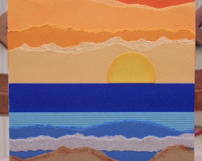 BEACH SUNSET Torn Paper Art Blank Card - Etsy