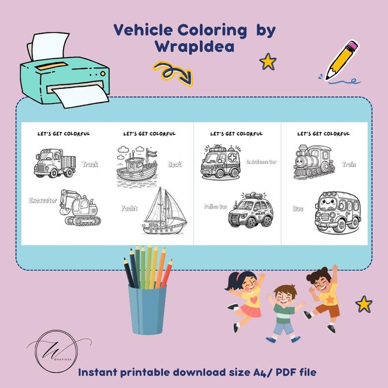 8 Pages Vehicle Coloring Page for Kids, Coloring Pages for Early ...