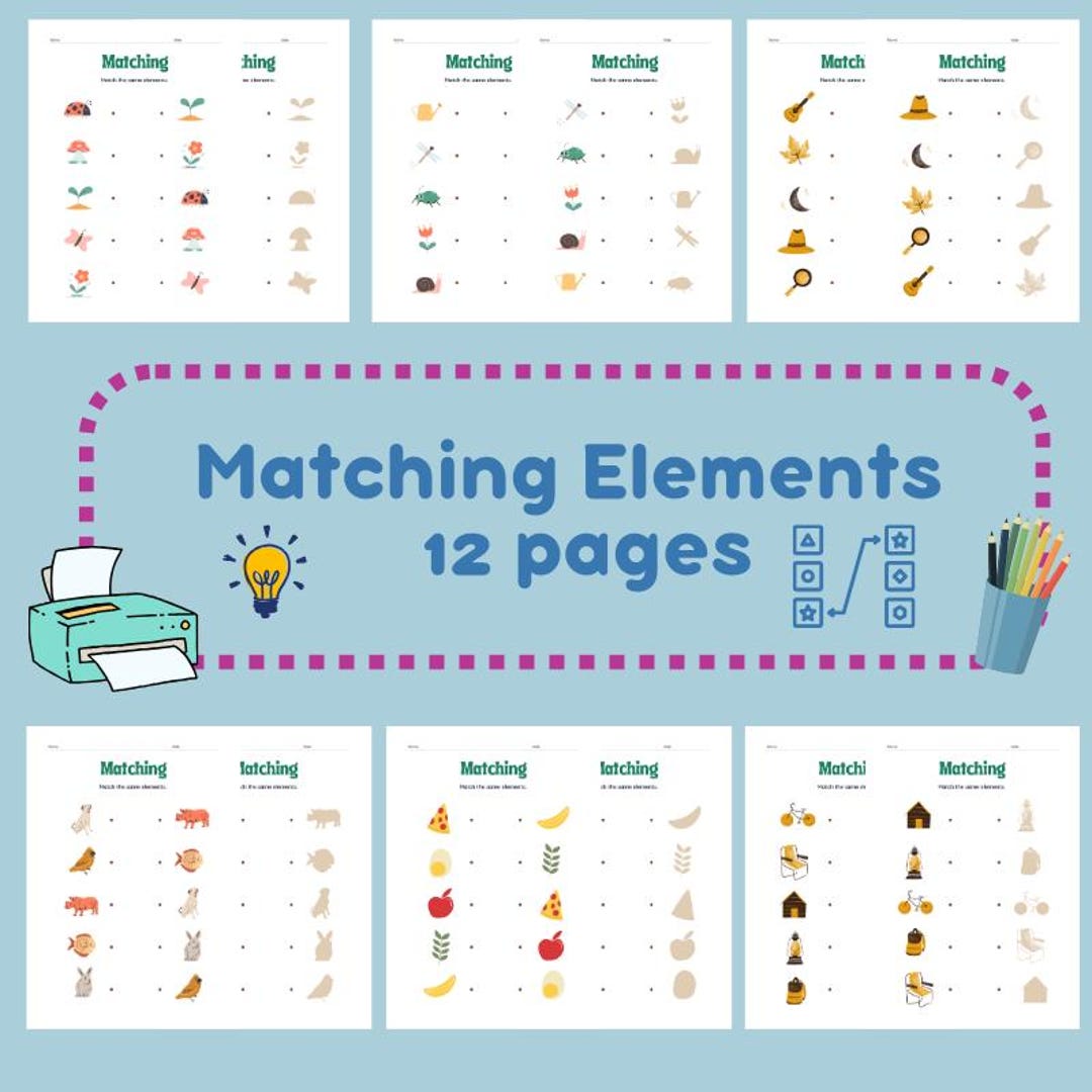 12 Pages, Matching the Elements, Matching Photos, Preschool Activity ...