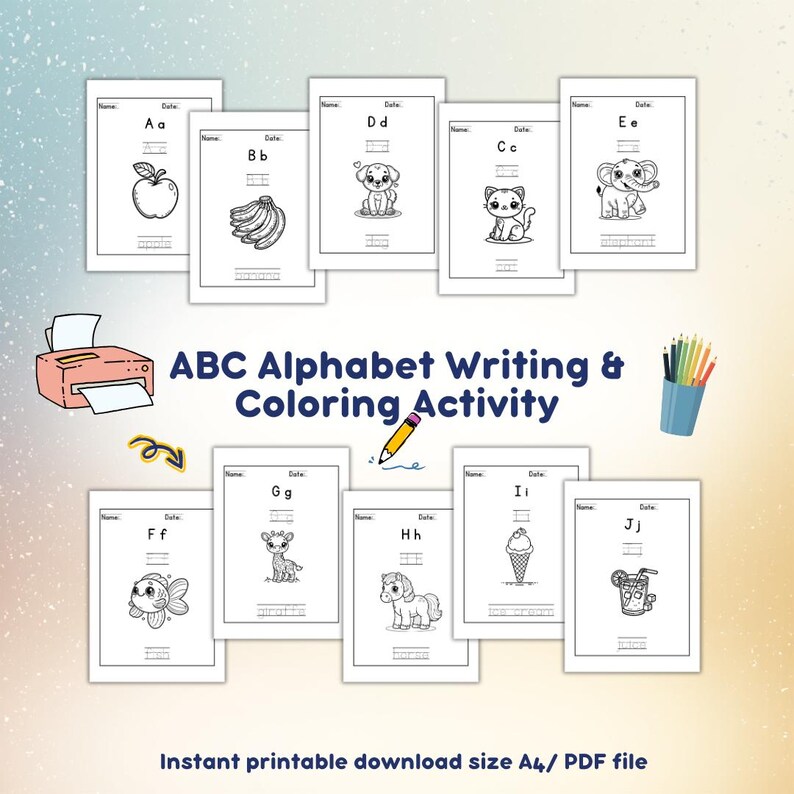 ABC Alphabet Writing & Coloring Activity, Educational Illustration ...
