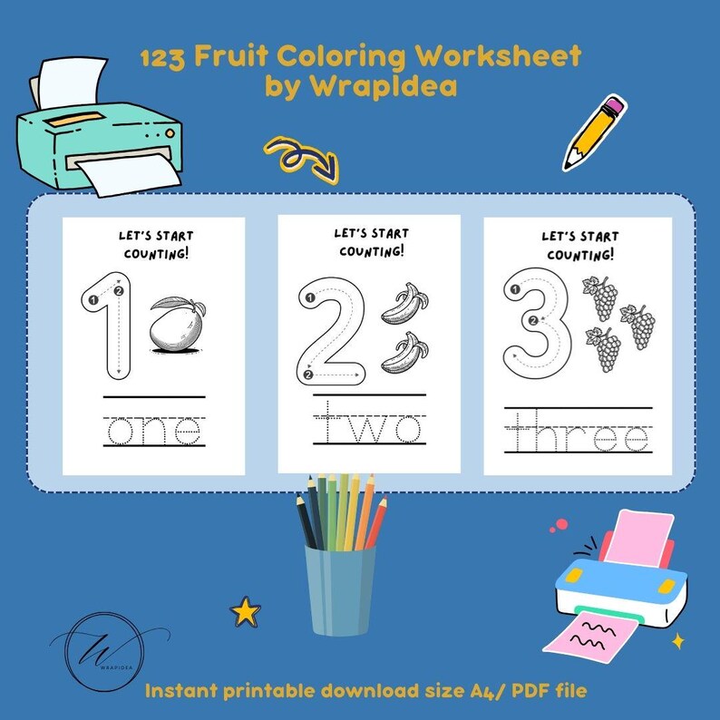 123 Coloring, Writing, Number Coloring Page, Colorful Illustrative ...