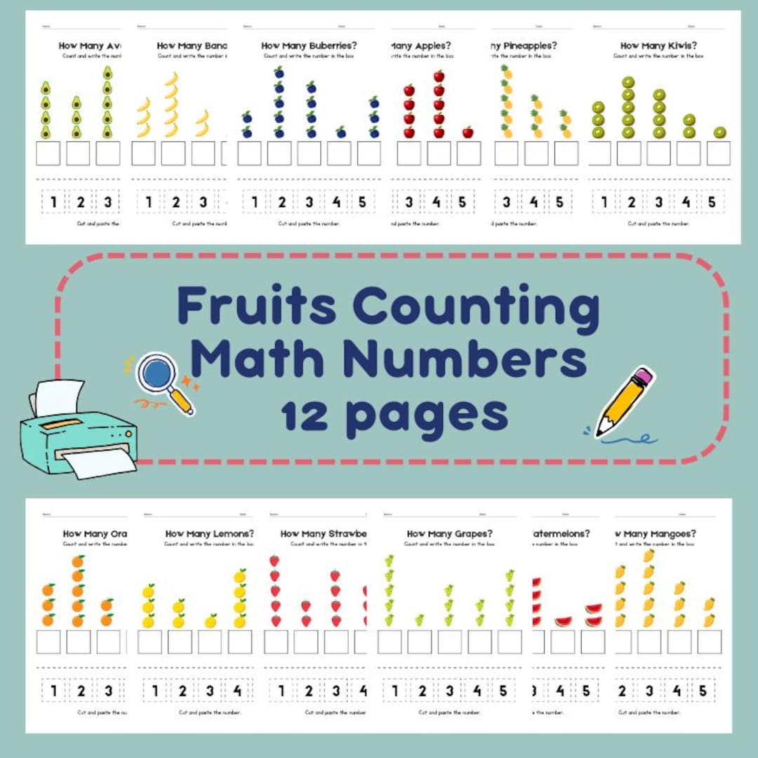 12 Pages Fruits Counting Math, Matching Numbers, Count and Math ...