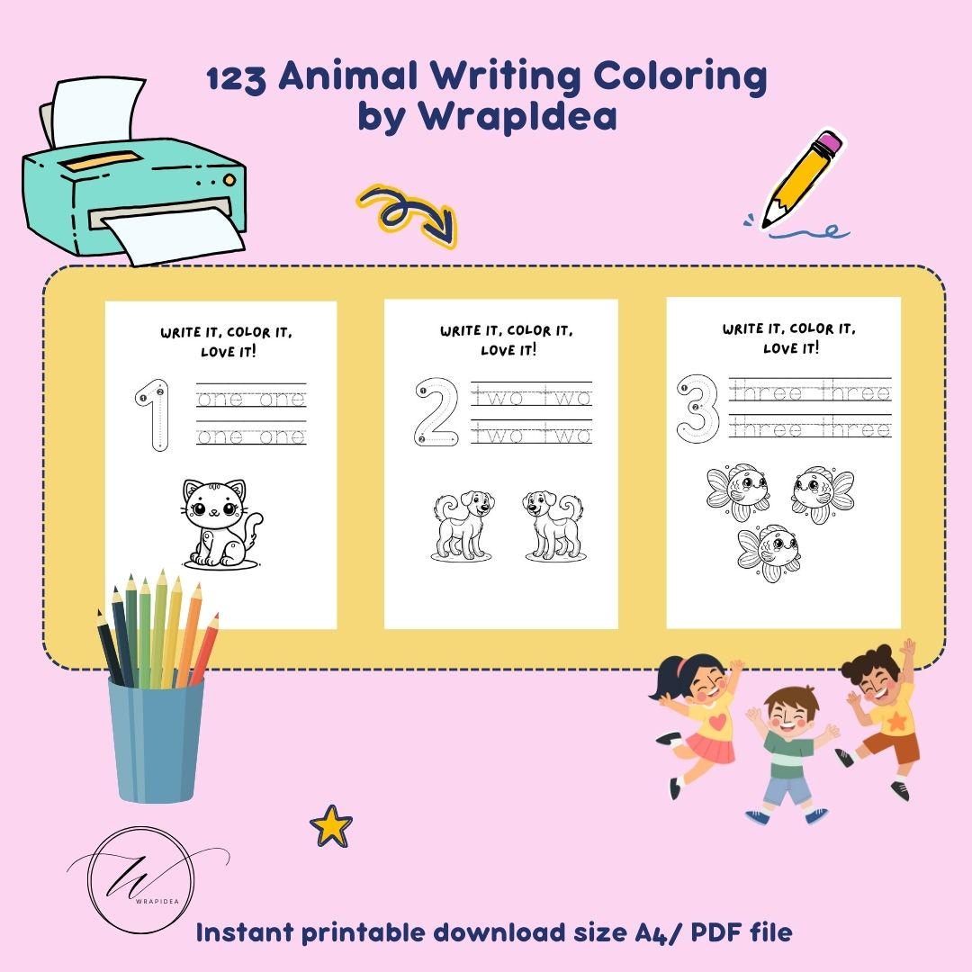 123 Writing Practice, Coloring Page, Animal Coloring, Kids Education ...