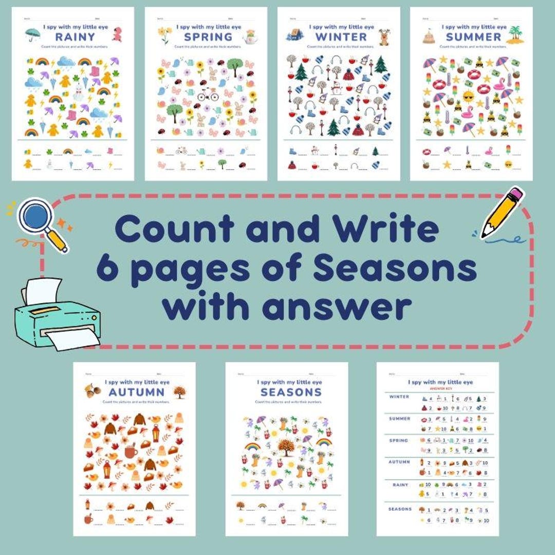 6 Pages Count the Pictures and Write Numbers With Answers, Count and ...