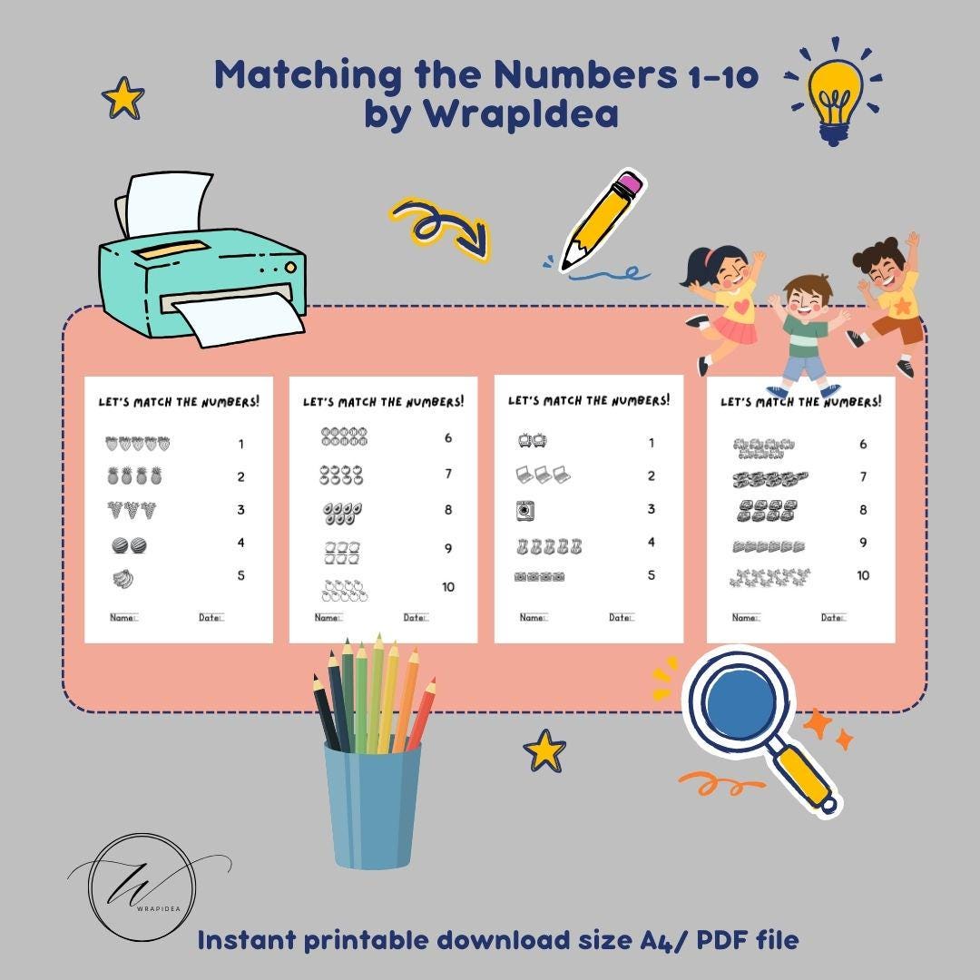 Matching Numbers, Count and Match Preschool Activity, Printable ...