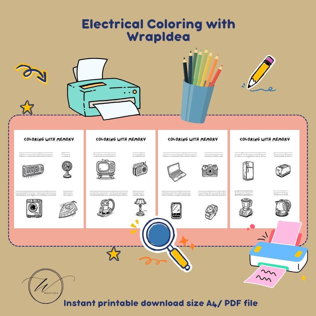 4 Pages Electrical-themed Coloring, Handwriting, Coloring, Handwriting ...