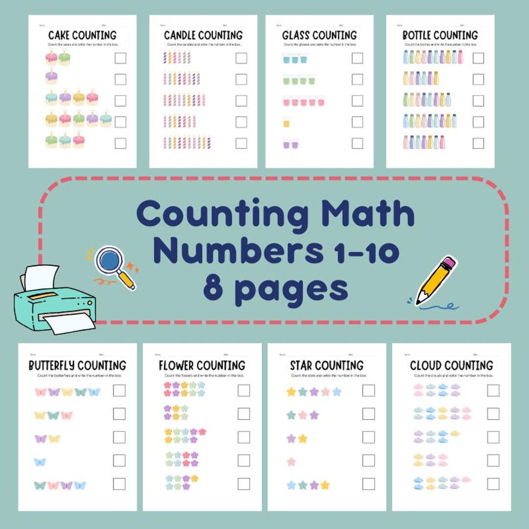 8 Pages, Counting Math, Matching Numbers, Count and Math Activity ...