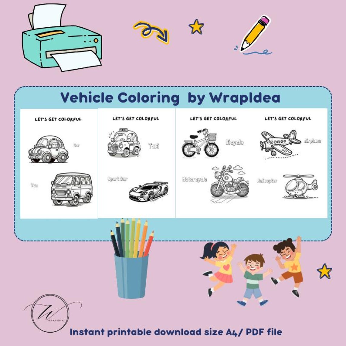 8 Pages Vehicle Coloring Page for Kids, Coloring Pages for Early ...
