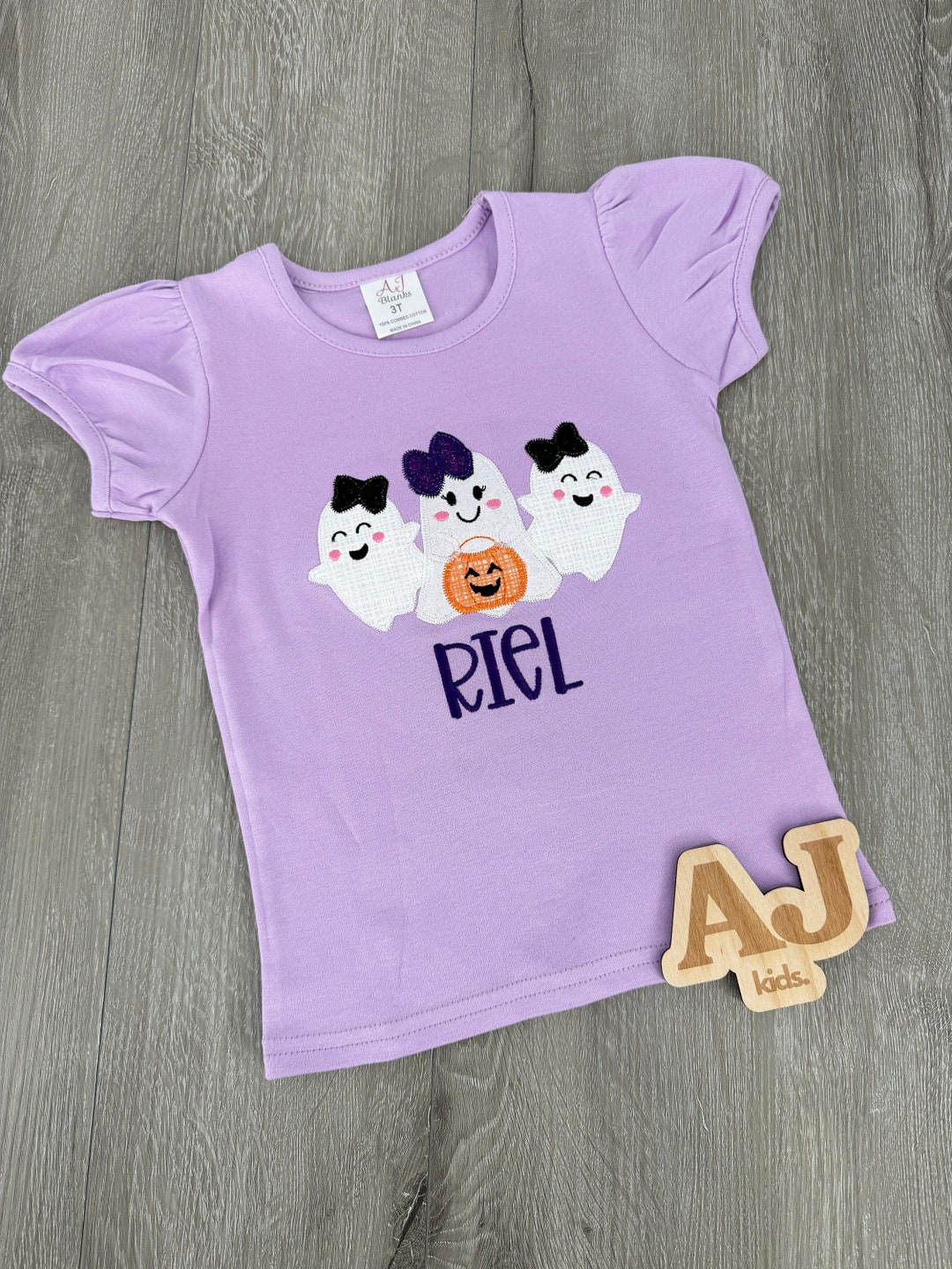 Girls Personalized Halloween Shirt, Ghost Embroidered Shirt for Toddler ...