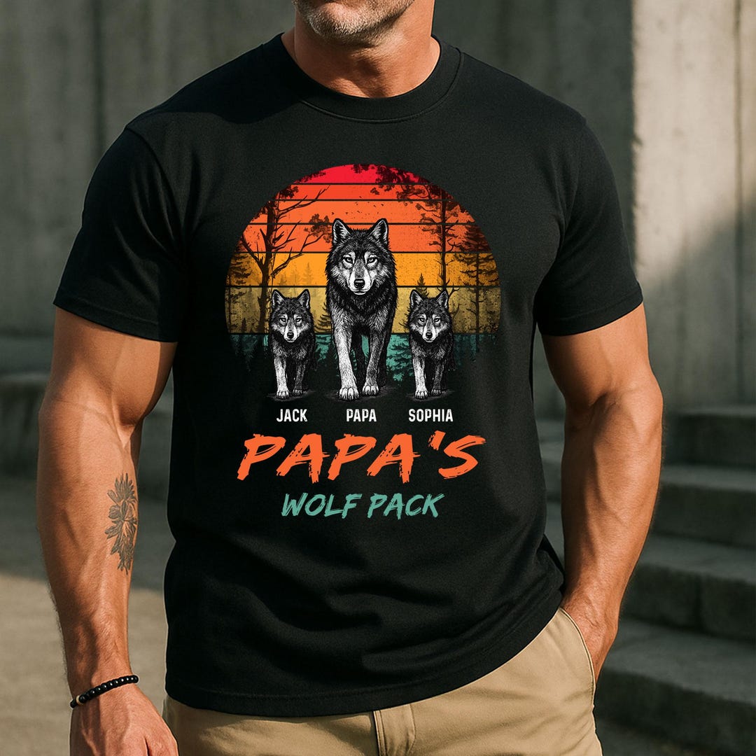 Personalized Papa's Wolf Pack Shirt,custom Grandpa With Kids Names ...
