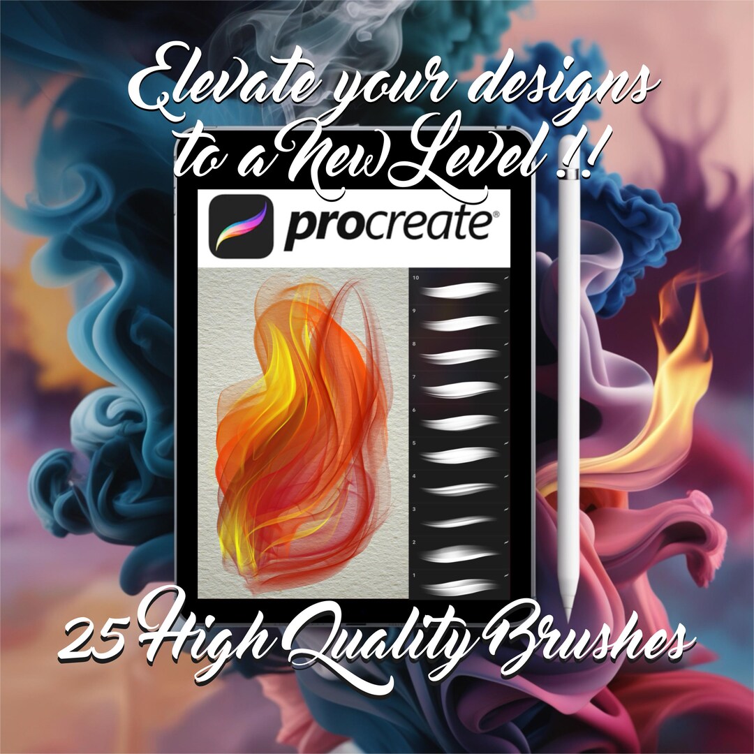 25 HQ Brushes Abstract Art Bundle for Procreate. Special Effects, Smoke, Fire, Clouds, Waves ...