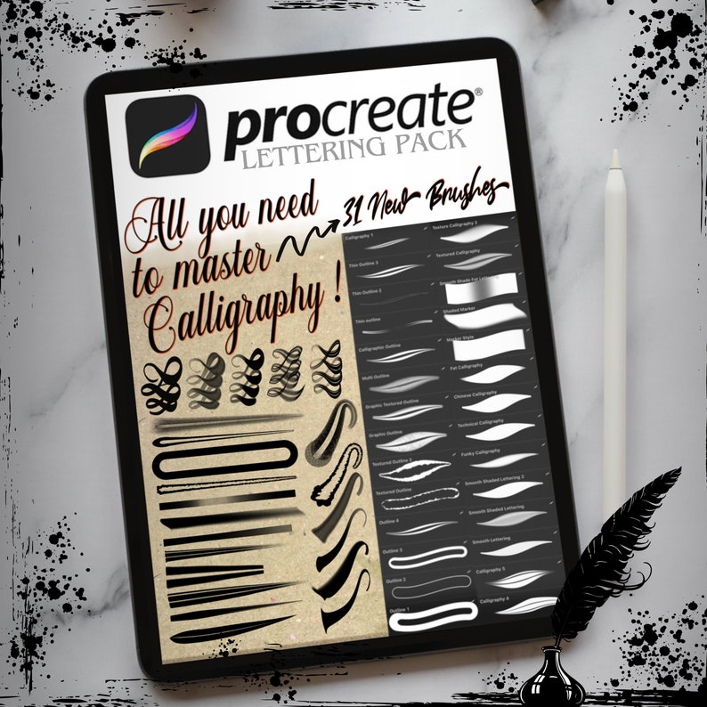 31 LETTERING / CALLIGRAPHY Brushes for Procreate Calligraphy Brushset ...