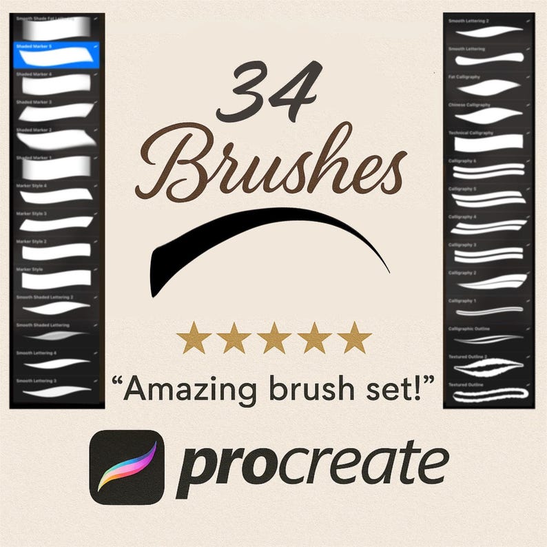 34 Calligraphy / Lettering Brushes for Procreate - High Quality ...