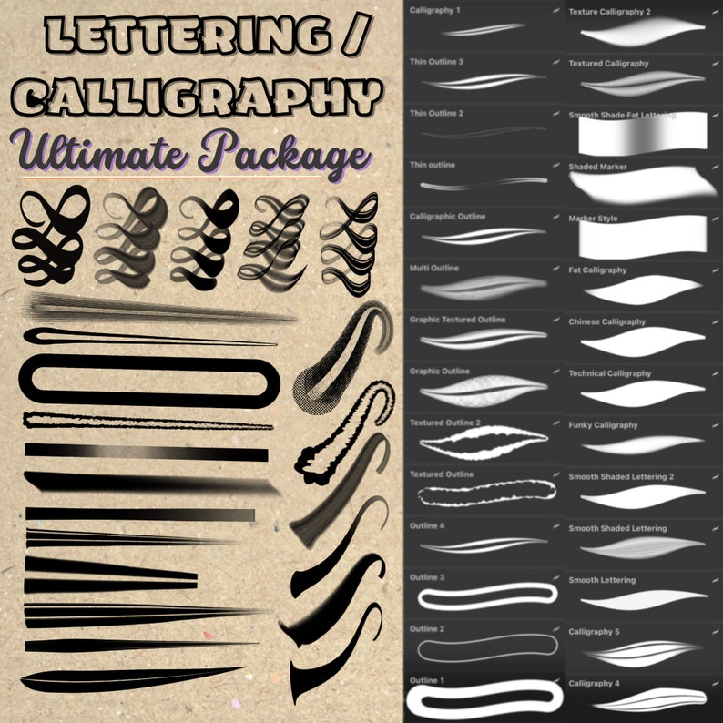31 LETTERING / CALLIGRAPHY Brushes for Procreate Calligraphy Brushset ...