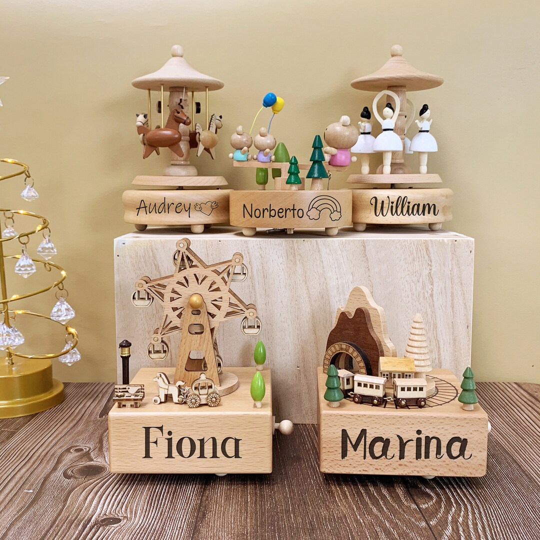 Wooden Music Box for Baby Shower Gift, Custom Train Music Box, Engraved ...