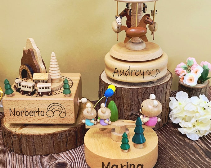Customwooden Train Music Box/wooden Baby Toyspersonalized Wooden Music ...