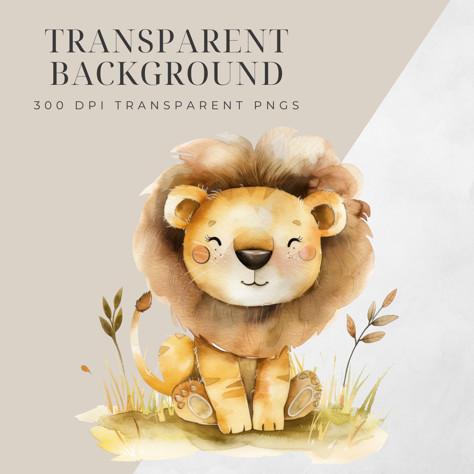 Watercolor Baby Lion Clipart, SINGLE IMAGE, Jungle Animal Watercolor ...