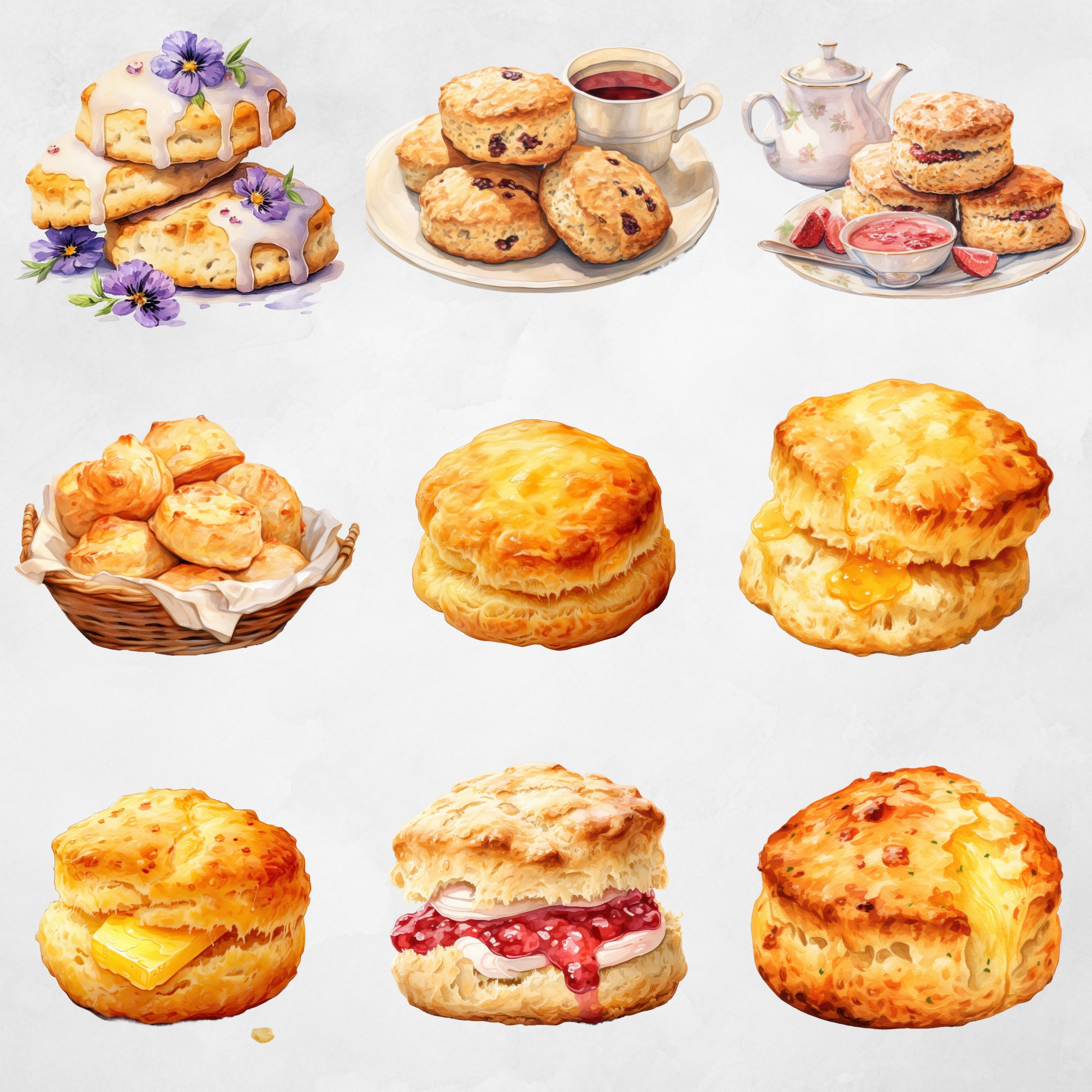 Watercolor Scones Clip Art, Muffins & Scones Clipart, Scones and Cream ...