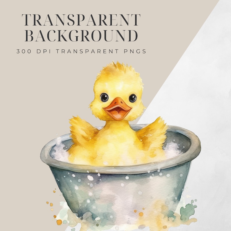 Watercolor Rubber Duck in Tub Clipart, SINGLE IMAGE, Bath Time Clip Art ...