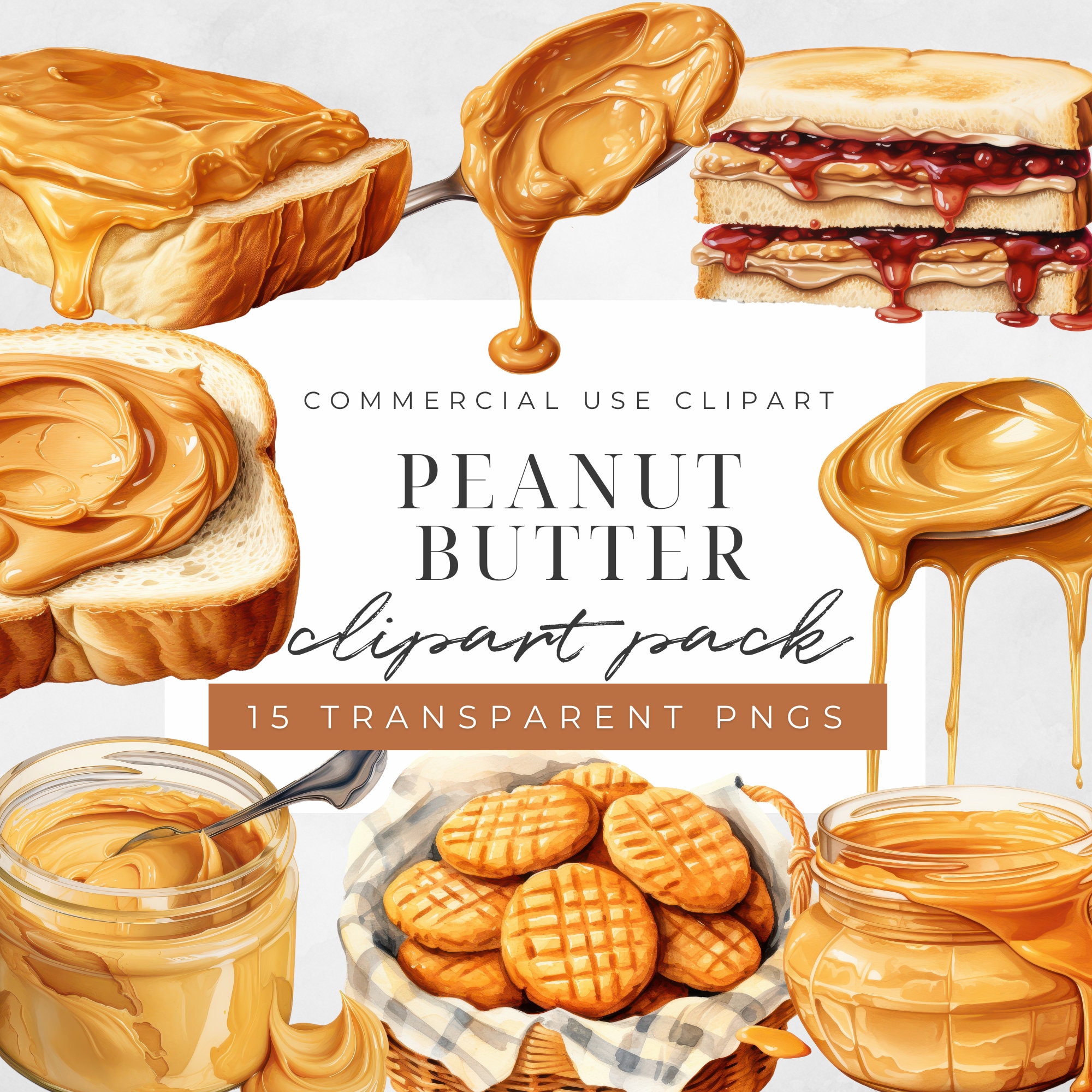 Watercolor Peanut Butter Clipart, Peanut Butter & Jelly, Food Clipart ...