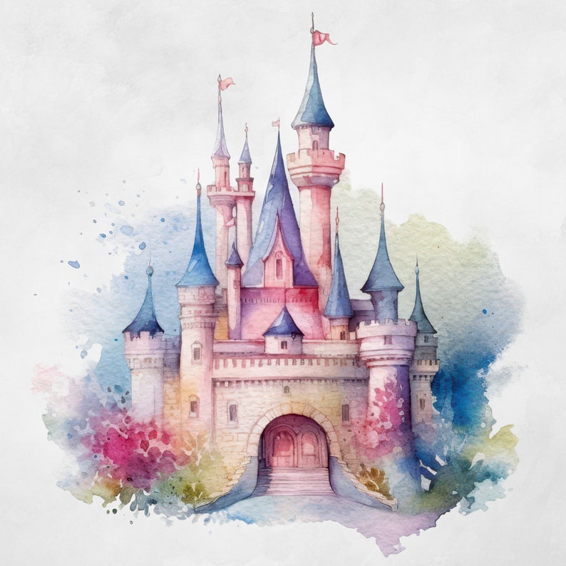Watercolor Princess Castle Clipart, Printable Watercolor Clipart ...