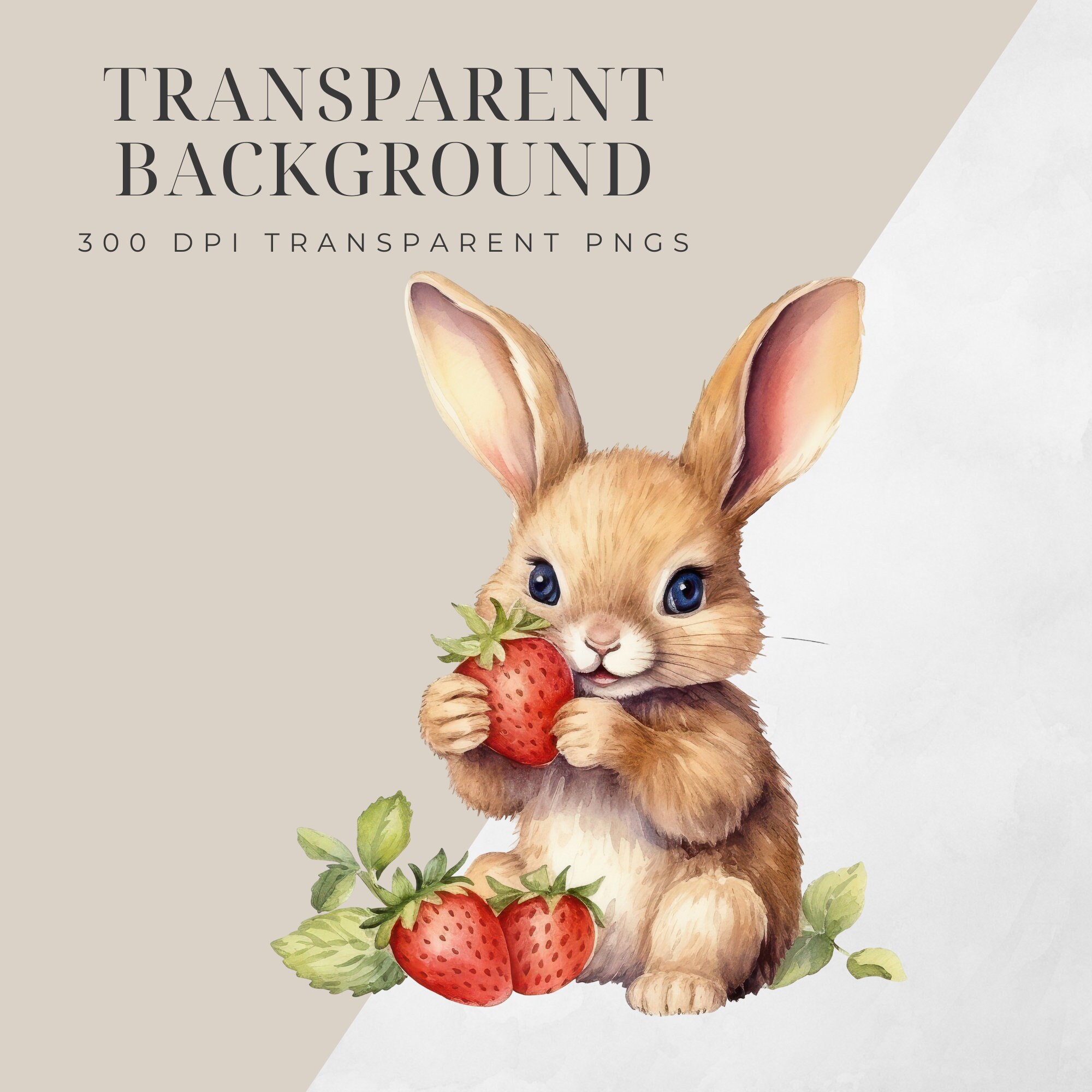 Watercolor Bunny With Strawberry Clipart, SINGLE IMAGE, Card Making ...