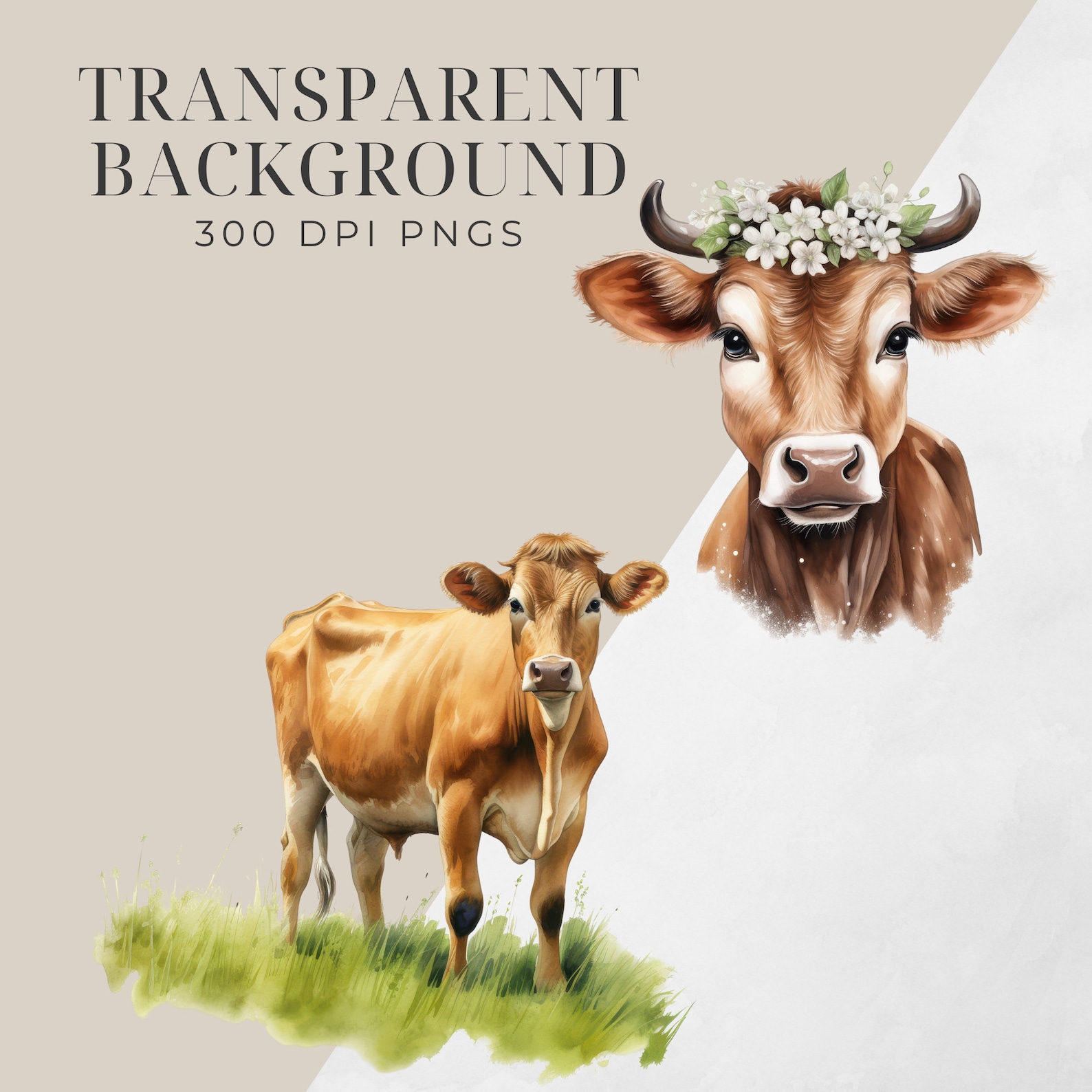 Watercolor Jersey Cow Clipart, Cow Clipart, Heifer Clipart, Baby Cow ...