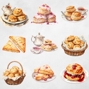 Watercolor Scones Clip Art, Muffins & Scones Clipart, Scones and Cream ...