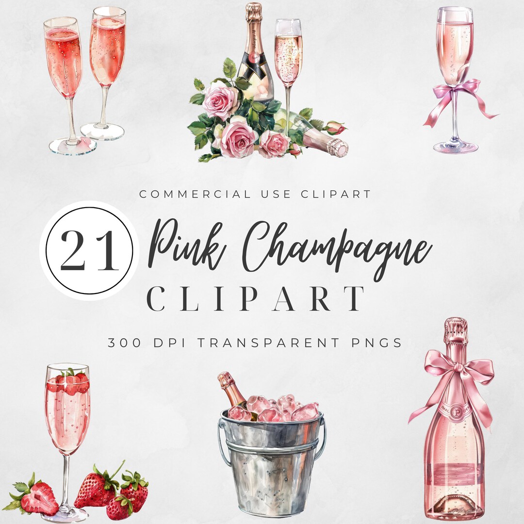 Pink Watercolor Champagne Glass Clipart, Party Clipart, Celebration ...
