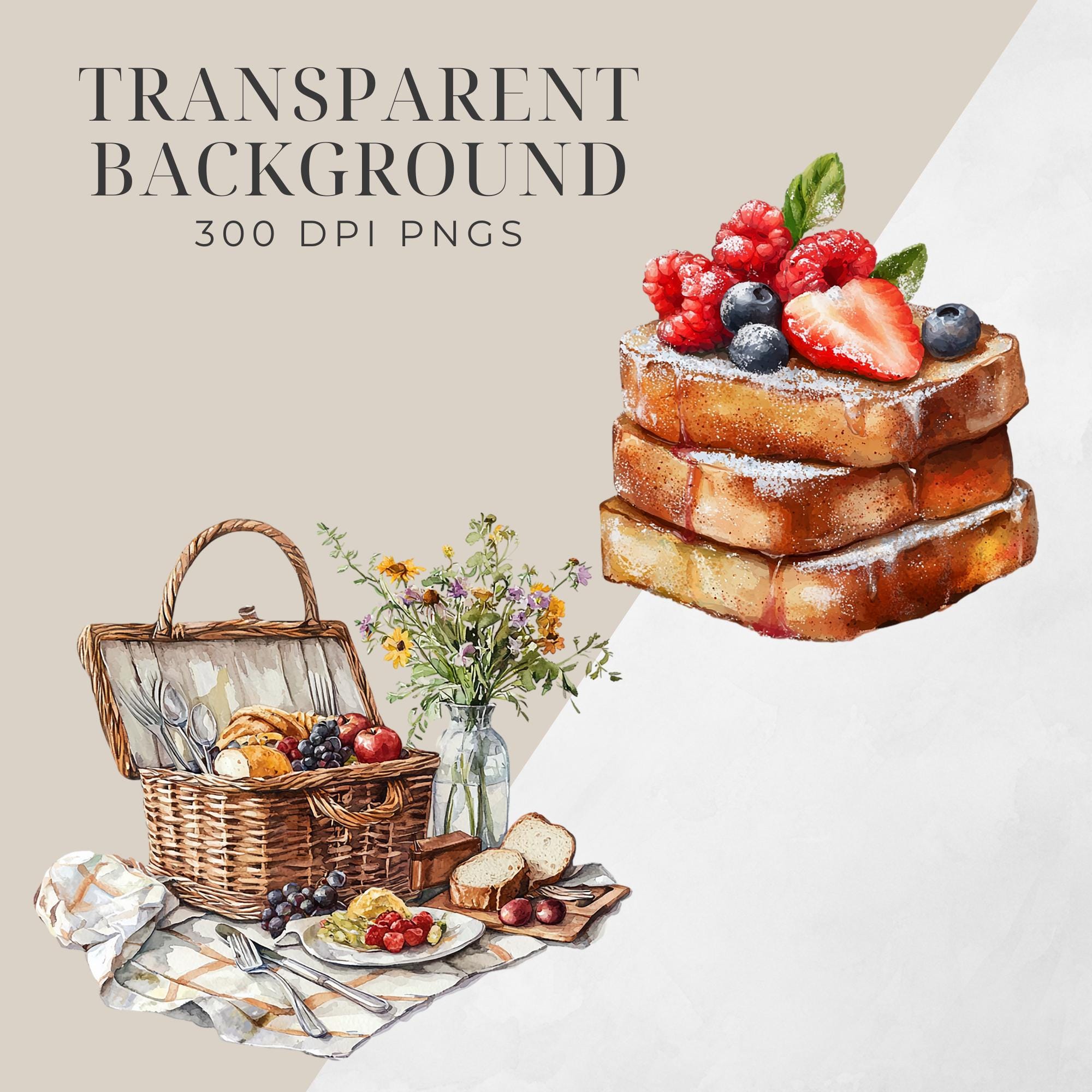 Watercolor Brunch Clipart Bundle, Brunch Food Illustrations, Pancakes ...