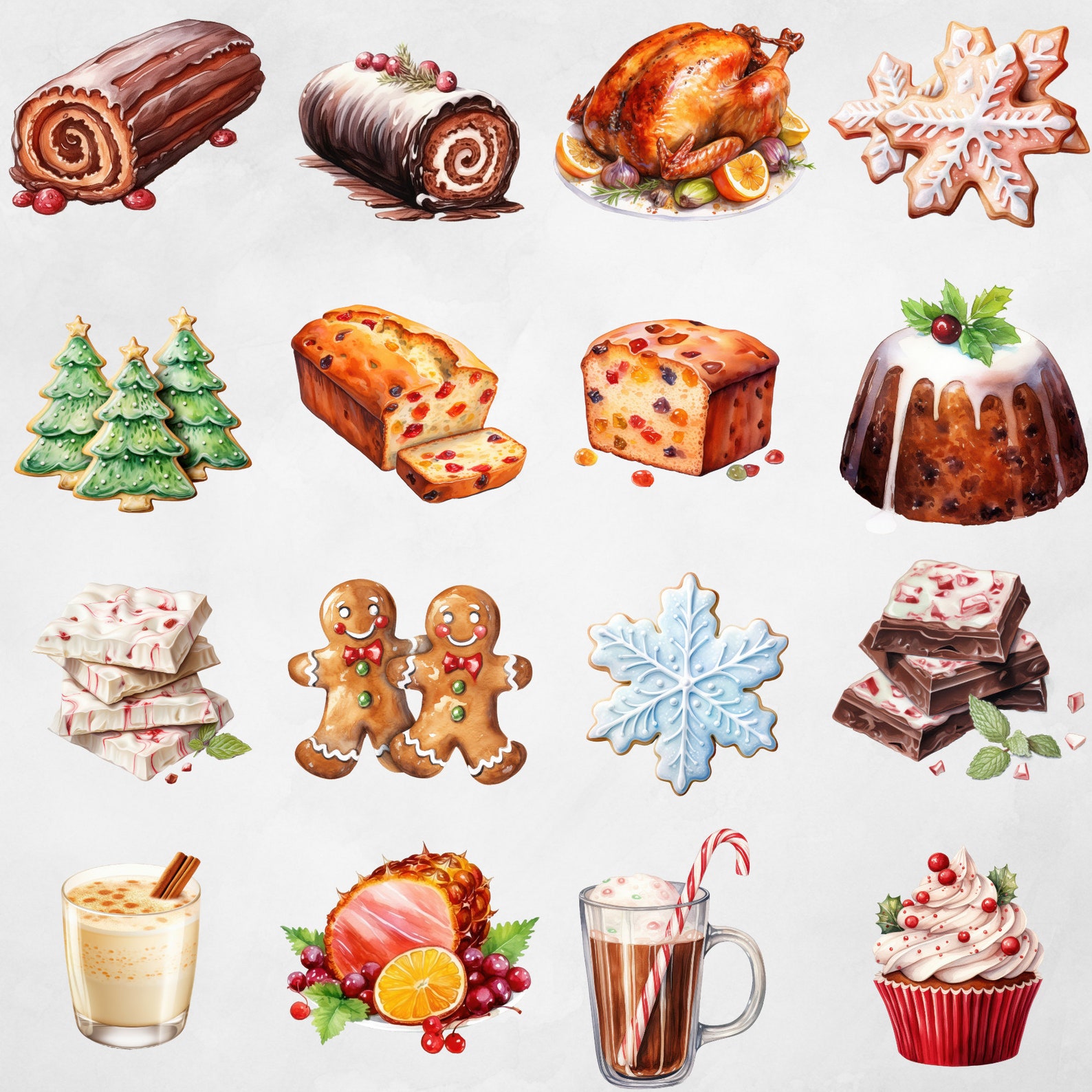 Watercolor Christmas Food Clipart, Christmas Food and Cookie Clipart ...