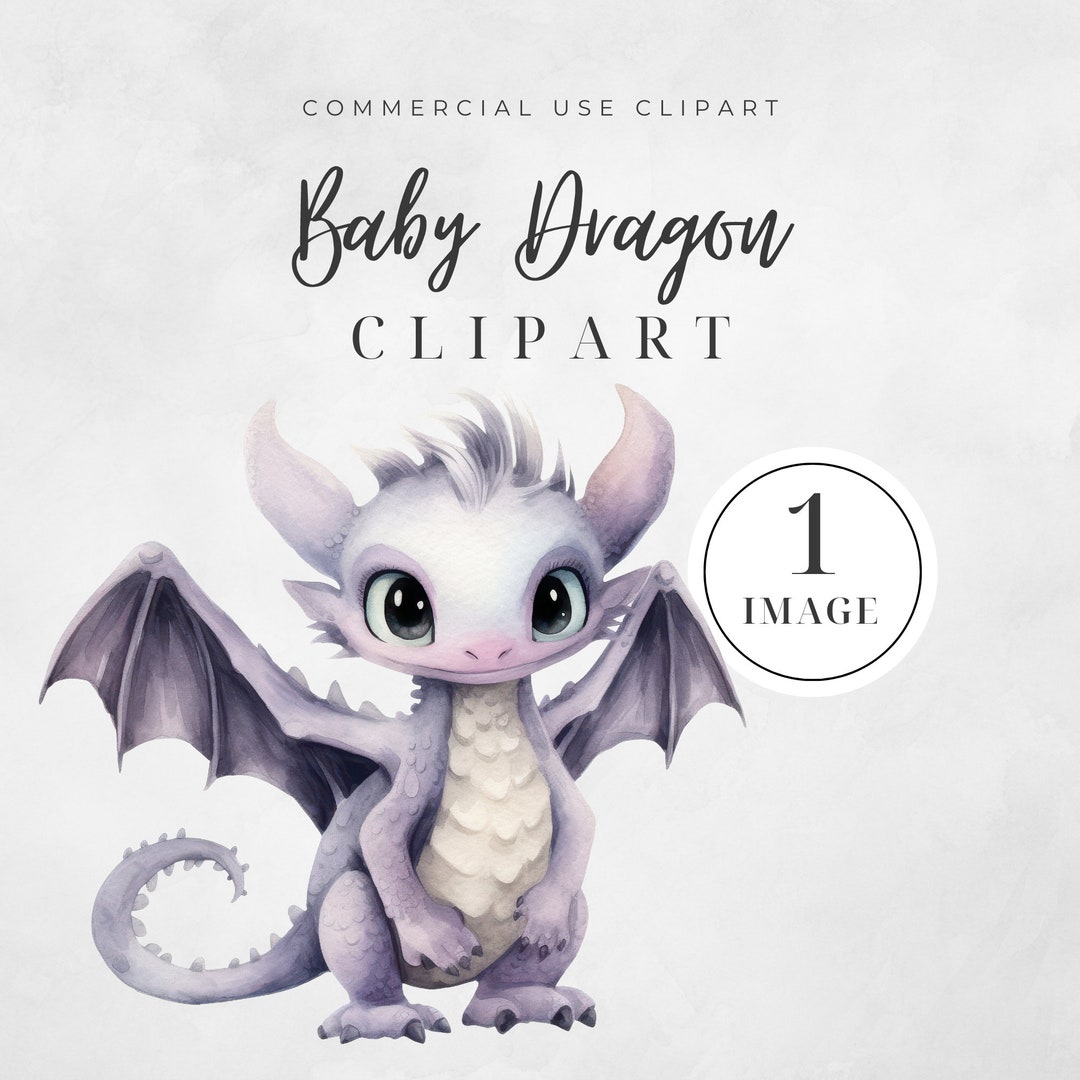 Watercolor Cute Baby Dragon Clipart, SINGLE IMAGE, Fantasy Clipart for ...