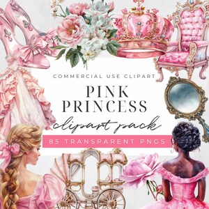 Pink Princess Watercolor Clipart, Fairytale Clipart, Whimsical Princess ...