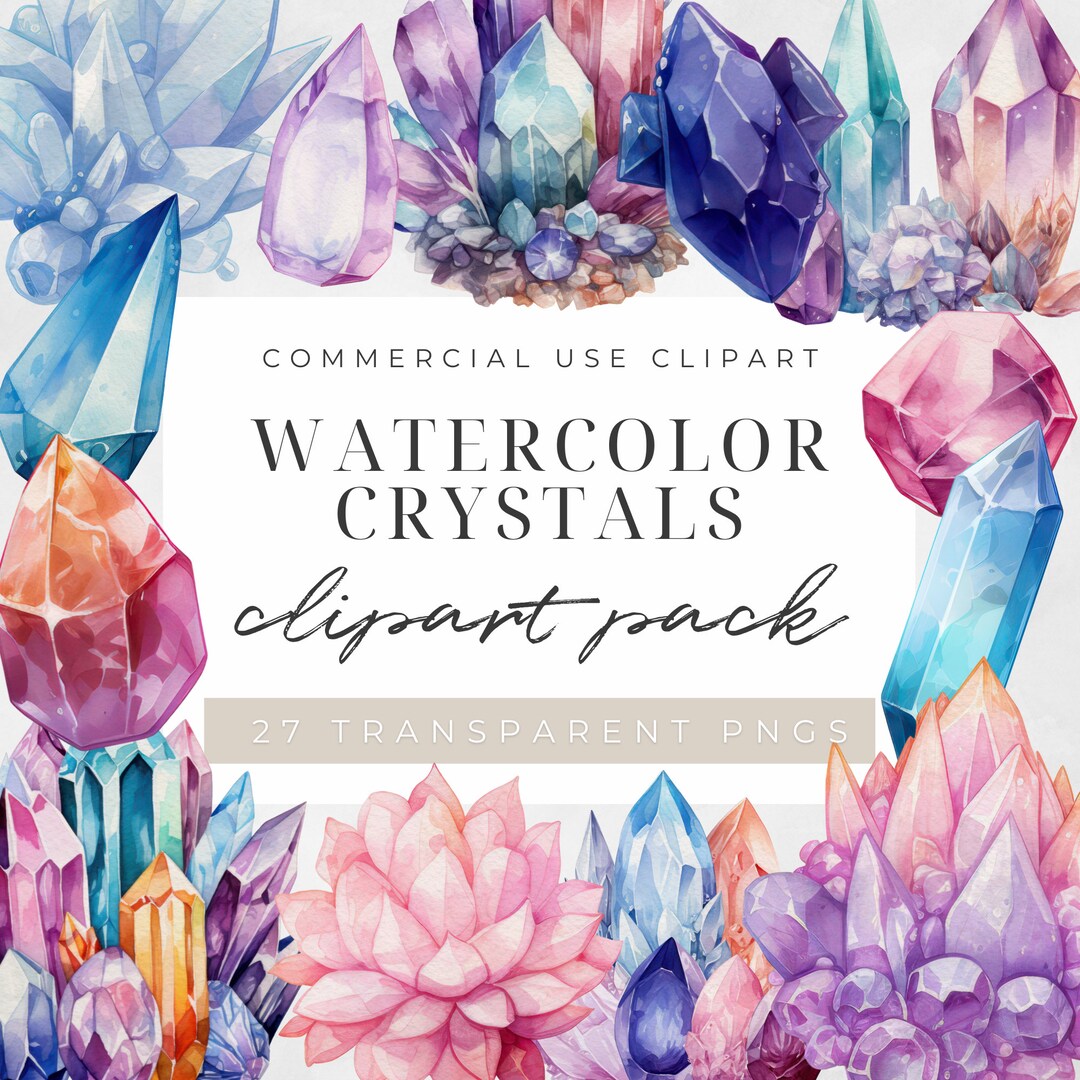 Watercolor Crystal Clipart, Watercolor Clipart, Gems Clipart, Crystal ...
