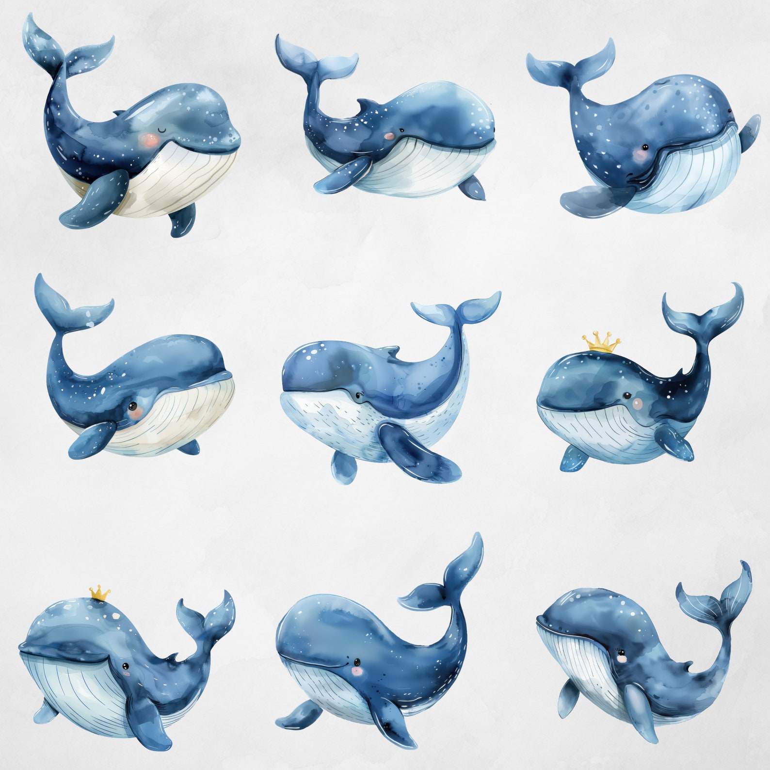Watercolor Whale Clipart, Whales Illustration, Nursery Decor ...
