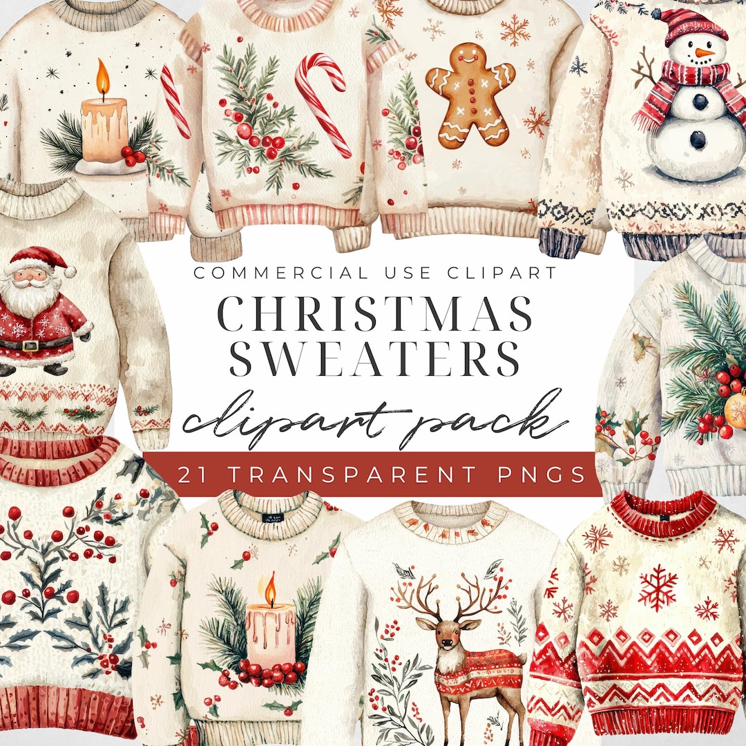 Watercolor Christmas Sweater Clipart, Cute Cozy Winter Watercolor, Fall ...