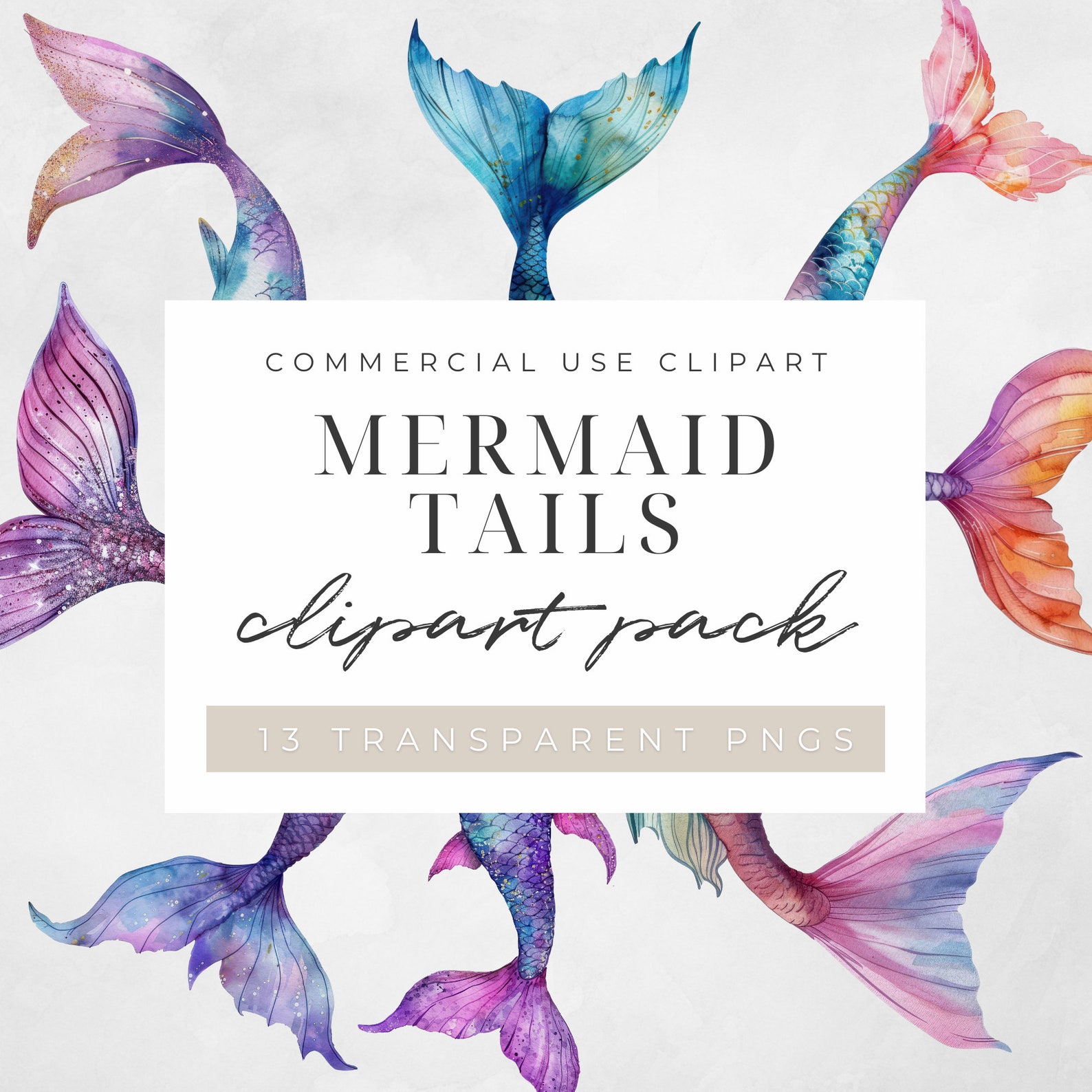 Mermaid Tail Clipart, Glitter Mermaid Clipart, Invitation Clipart ...