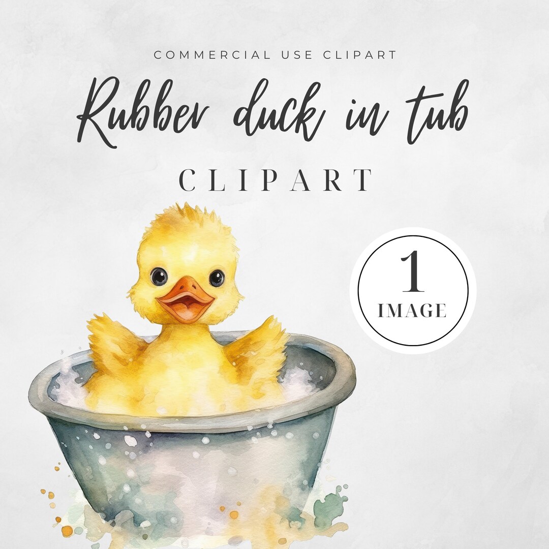 Watercolor Rubber Duck in Tub Clipart, SINGLE IMAGE, Bath Time Clip Art ...