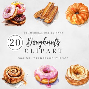 Watercolor Donuts Clipart, Pastry Clipart, Chocolate Donut, Sweet ...