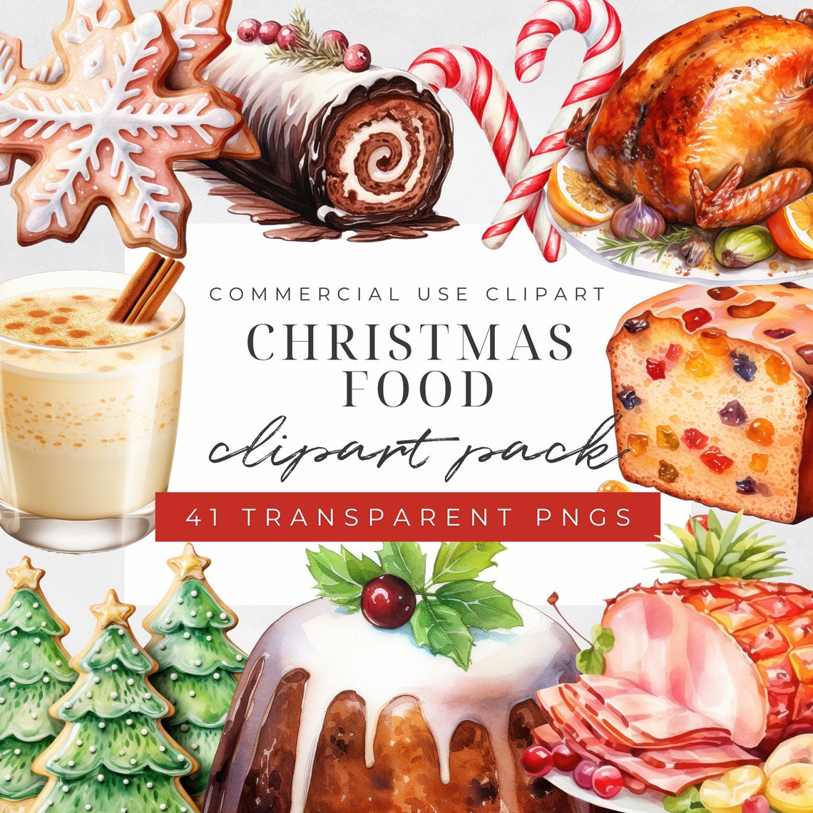Watercolor Christmas Food Clipart, Christmas Food and Cookie Clipart ...