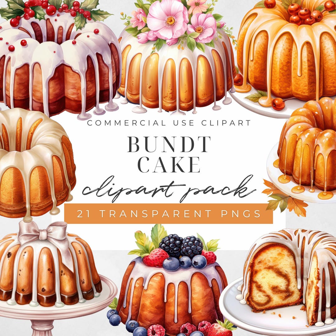 Watercolor Bundt Cake Clipart, Cute Bakery Dessert PNG, Digital ...