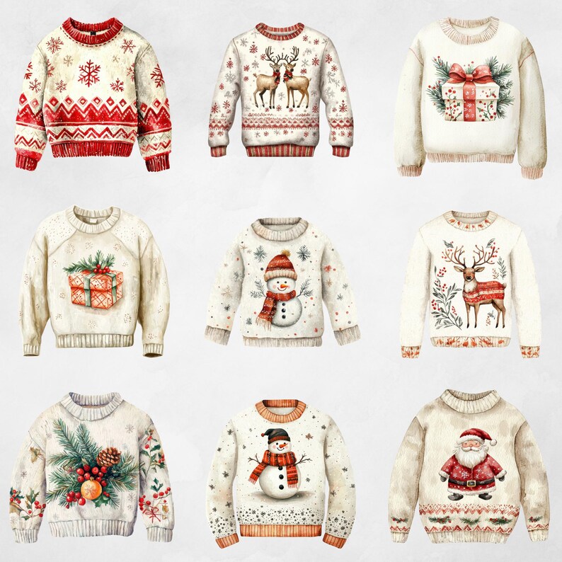 Watercolor Christmas Sweater Clipart, Cute Cozy Winter Watercolor, Fall ...