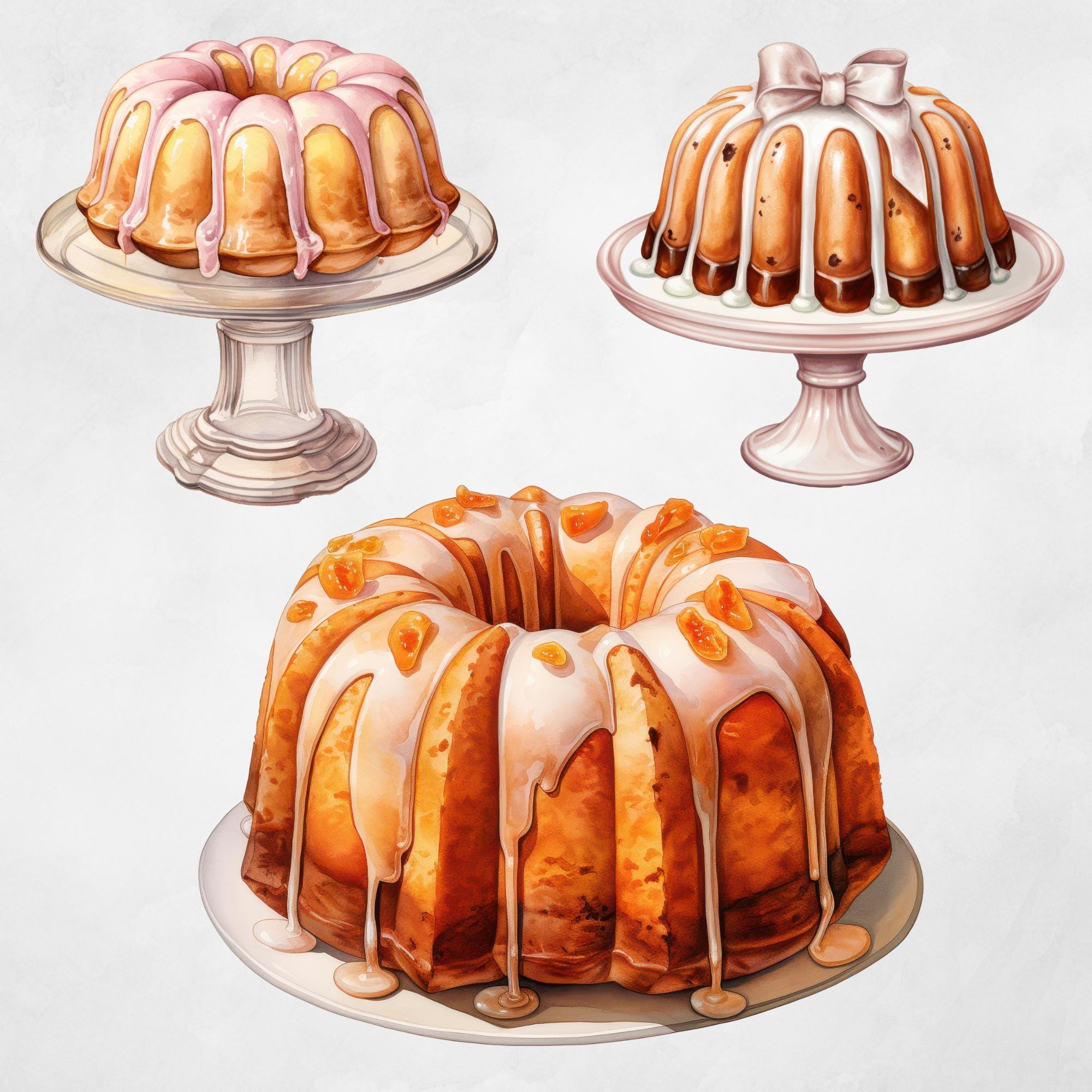 Watercolor Bundt Cake Clipart, Cute Bakery Dessert PNG, Digital ...