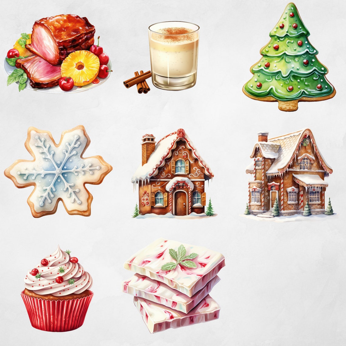 Watercolor Christmas Food Clipart, Christmas Food and Cookie Clipart ...