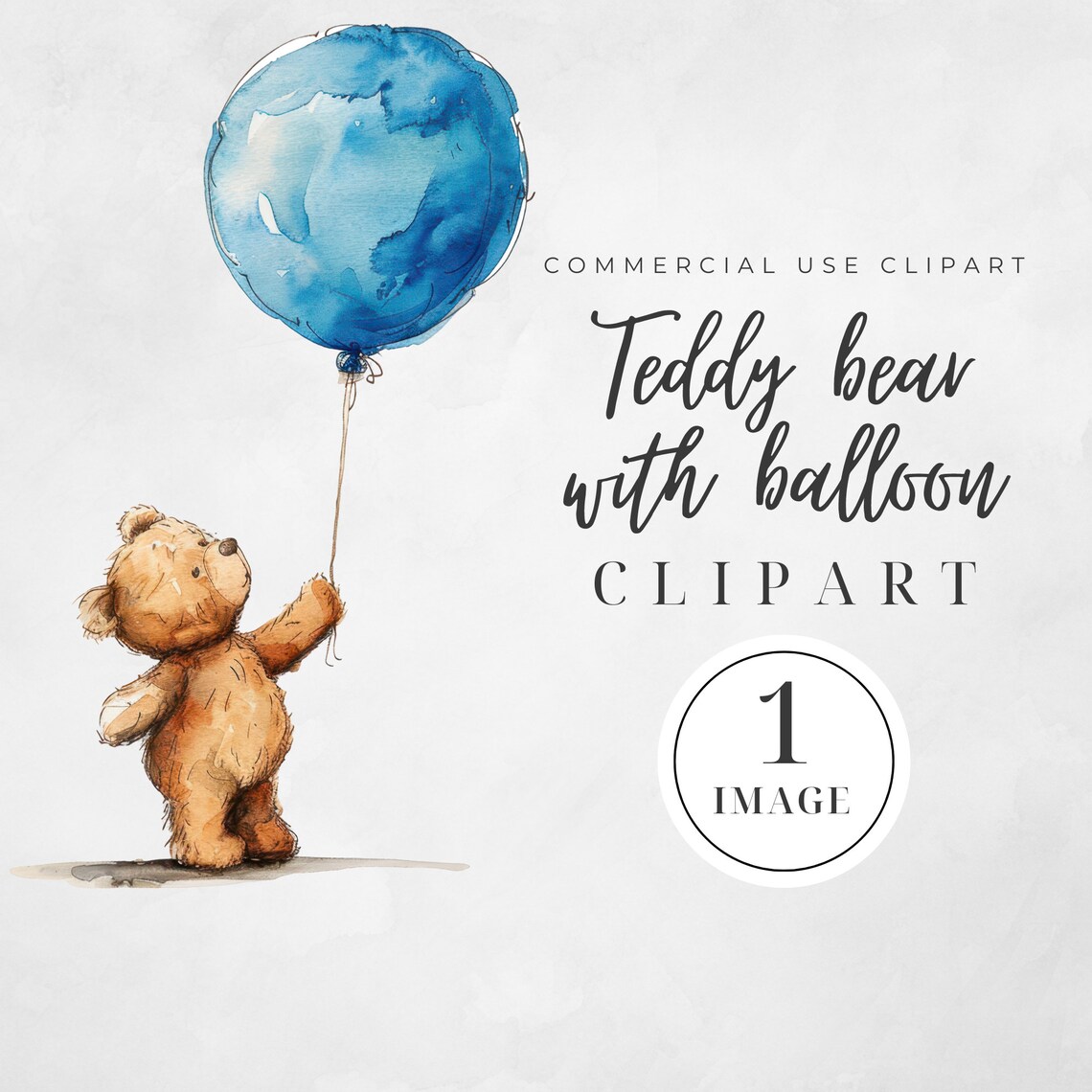 Watercolor Blue Teddy Bear Clipart, SINGLE IMAGE, Boy Baby Shower ...