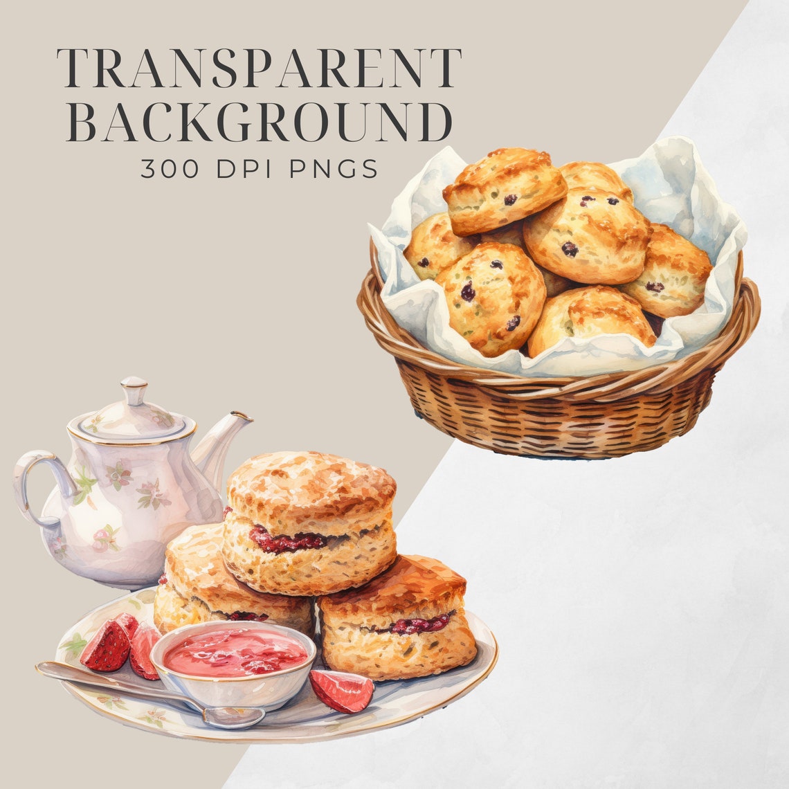 Watercolor Scones Clip Art, Muffins & Scones Clipart, Scones and Cream ...